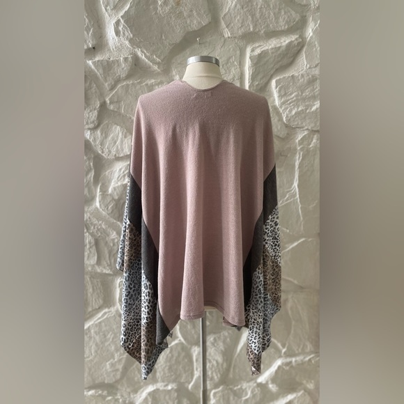 entro | Sweaters | Entro Leopard Print Color Block Square Poncho Shrug ...